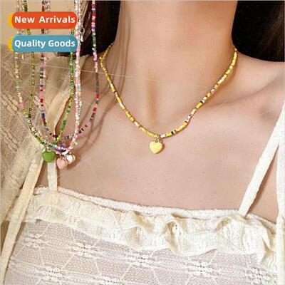 Hundreds Mori candy color love heart beaded necklace female