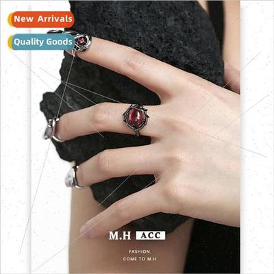 Burgundy Gemstone Open End Rings Women Hip Hop Couple Rings