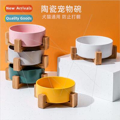 Ceramic cat bowls onepcs wooden frame to protect cervical ve