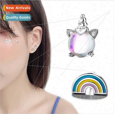 Dazzling color asymmetrical moonstone earrings Korea country