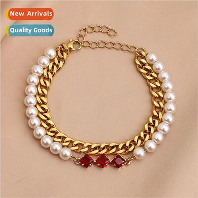 Europe new imation pearl Cuban chain wh diamond double-layer