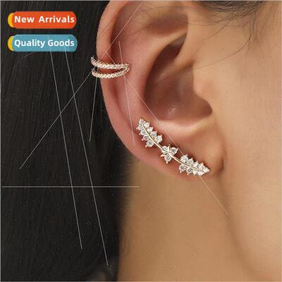 Leaf Symmetrical ne ngle de Zirconia Ear Bone Clip Earrings