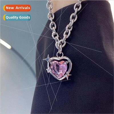 Peach Color Star Necklace Women che Pink Heart Crystal Penda