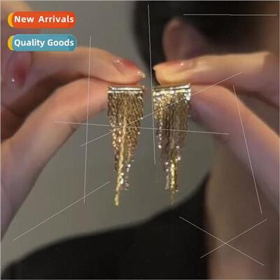 Golden triangle tassel earrings 925 silver needle earrings s