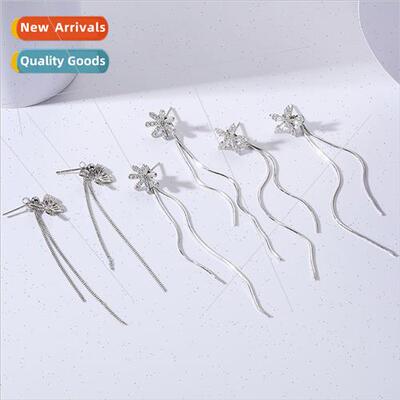 silver zirconium long tassel earrings female Koreasimple ver
