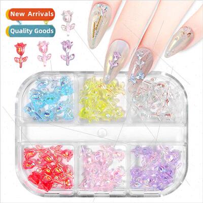 New nail jewelry 6 colors resin translucent color roses auro