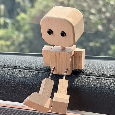 创意抖腿木人车载摆件