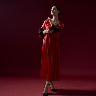 【微瑕疵捡漏】CA BRIDA法式经典ALICE版桑蚕丝拼接蕾丝睡裙K809