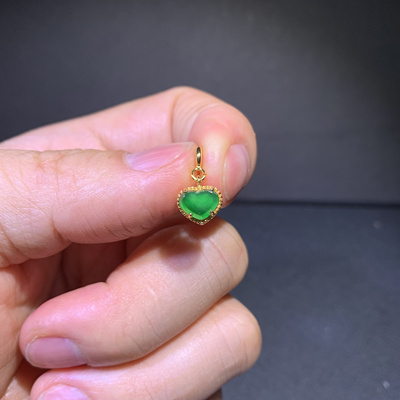 福运爱心精美天然A货翡翠冰种满绿爱心吊坠小滴溜万能扣DIYS925银