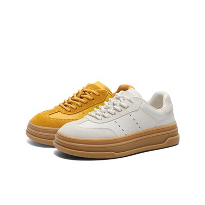 百丽女鞋子复古厚底德训鞋25春季运动休闲小白板鞋B2462AM5