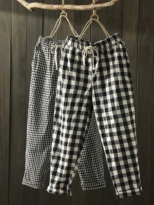 Casual plaid nine-cent straight leg pants 休闲格子九分直筒裤