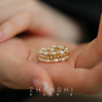 天然淡keshi珍珠戒指S925银女