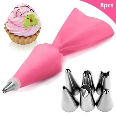 8PCS/bag Silicone Icing Piping Cream Pastry Bag + 6