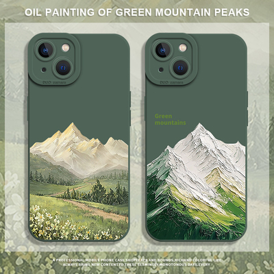 适用苹果手机壳油画山峰风景