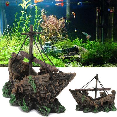 Resin Aquarium Ornament Wreck Sunk Ship Landscape Sailing Bo