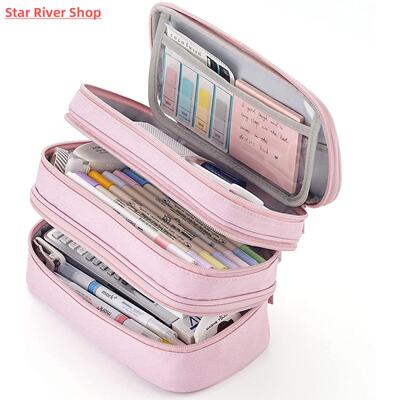 Large Capacity Pencil Case 3 Layers Big Handle Pencil Pouch