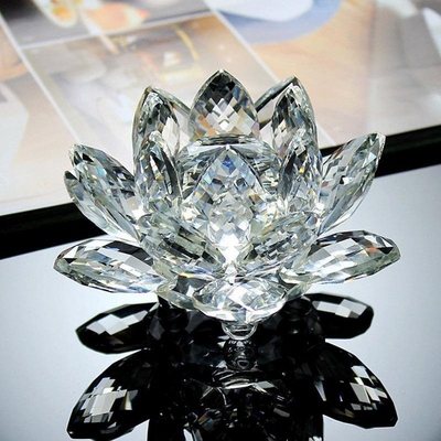 80mm Quartz Crystal Lotus Flower Crafts Glass Paperweight Fe