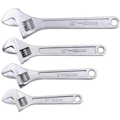4 Piece Adjustable Wrench Set, Forged, Heat Treated, Chrome