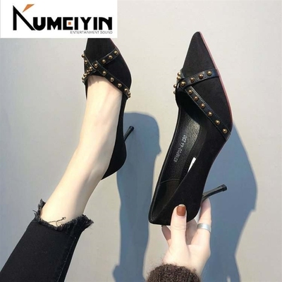 2020 womens pointed shoes with black high heels and single