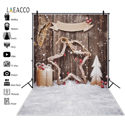 Laeacco Christmas Photophone Wooden Board Star Gift Pine Sn
