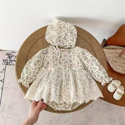 秋款洋气哈衣衣裙公主连体衣婴儿衣服宝宝秋季碎花包屁包屁衣蕾丝