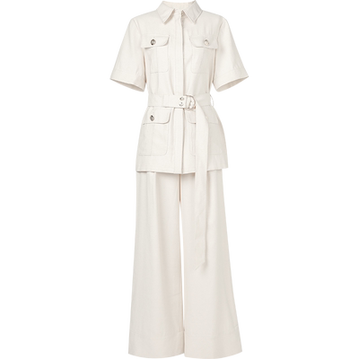 工装风棉麻系带收腰显瘦