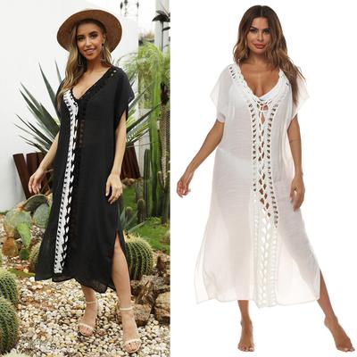 skirt long dress beach contrast white and black loose split