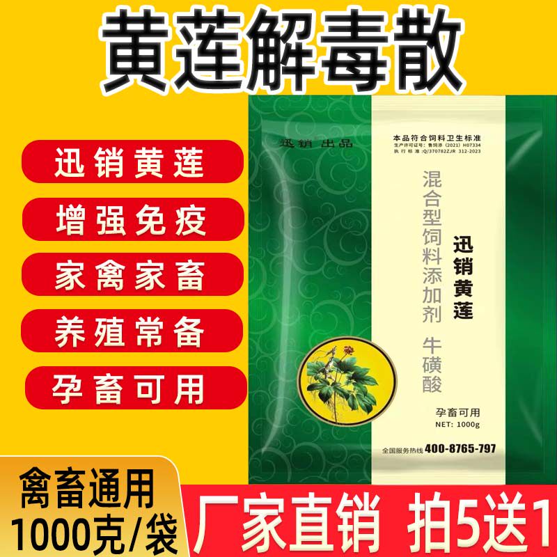 黄连解毒散兽用黄莲粉猪牛羊鸡鸭清热解毒采食下降呼吸不畅孕畜用