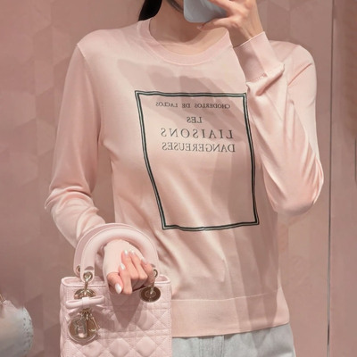 纯真丝圆领字母提花针织长袖短袖