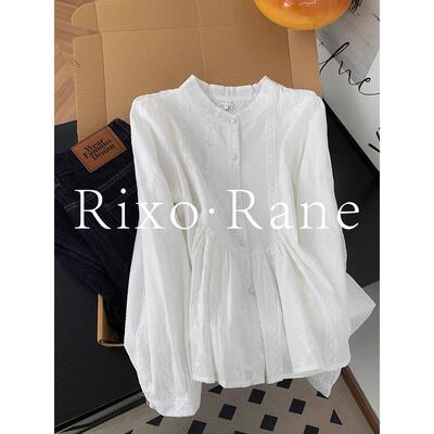法国Rixo Rane 法式甜美提花刺绣立领衬衫女气质漂亮褶皱长袖上衣