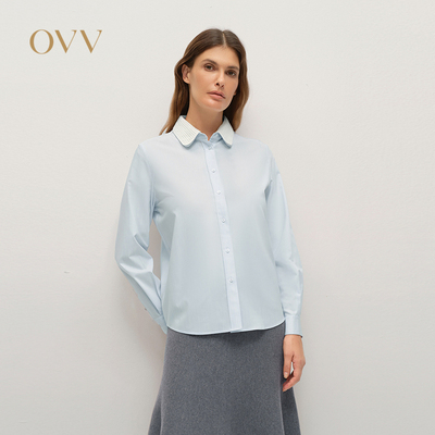 OVV2025秋冬新款优雅撞色可拆卸针织领长袖休闲衬衫GNEAJ35111A