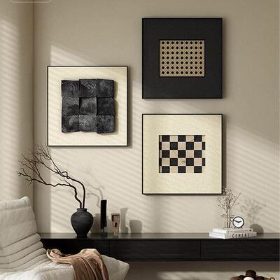 Monrita北欧高端意式极简风轻奢挂画文艺复古餐厅三联装饰画高级