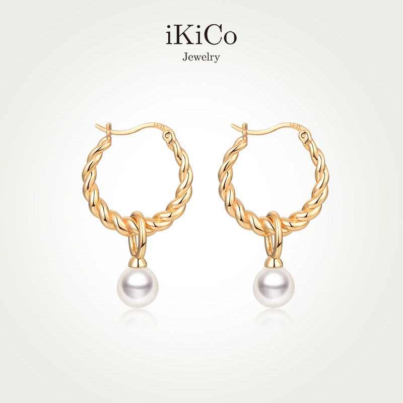 iKiCo Jewelry藤蔓珍珠耳环博主同款天然淡水珍珠法式个性礼物女
