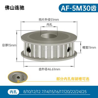 两面平同步轮 5M30齿/T 槽宽11 AF型 铝同步皮带轮 30P5M100-A-P