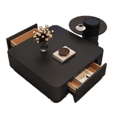 轻奢方形岩板组合茶几小户型现代简约客厅家用黑色高级感玻璃VSa