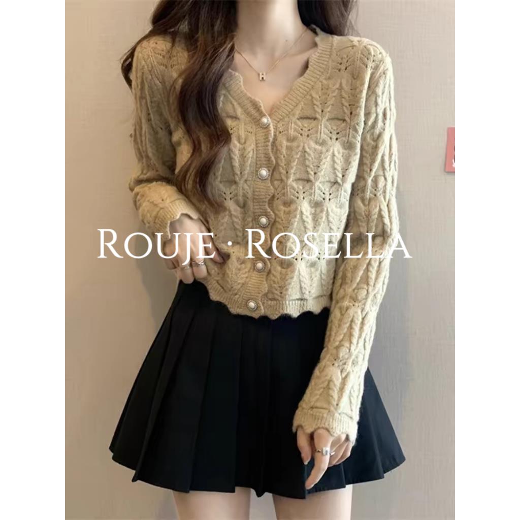 法国Rouje Rosella小香风针织开衫毛衣女早春新款气质高级上衣