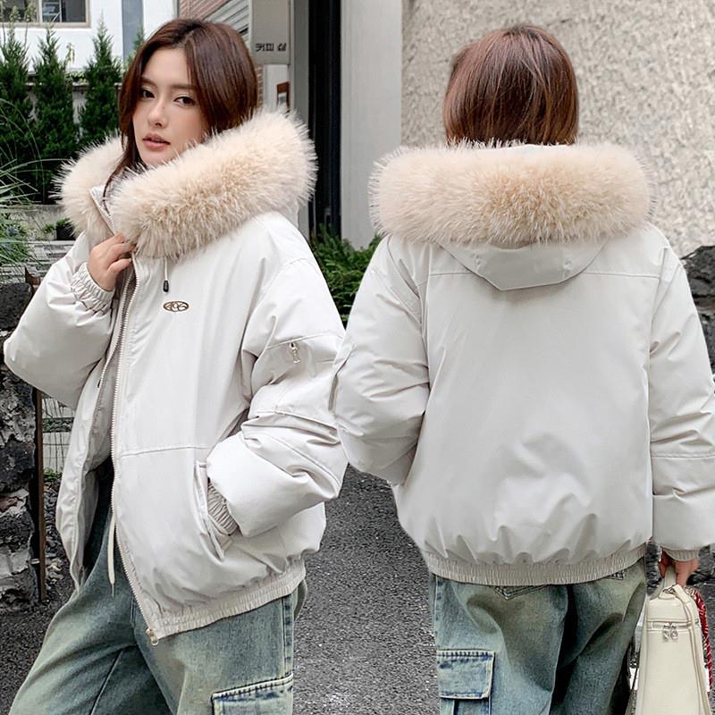 明星同款大毛领派克羽绒棉服女2025新款冬季保暖加厚工装棉衣外套