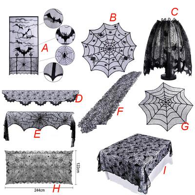 Hallowen Spider Tablecloth Black Lace Cobweb Fireplace Cover