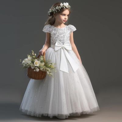 Summer Girls White Long Bridesmaid Dress Flower Girl Weddin