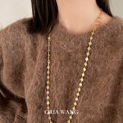 ORIAWANG 小众复古设计时髦温柔镂空花瓣双层长毛衣链项链女