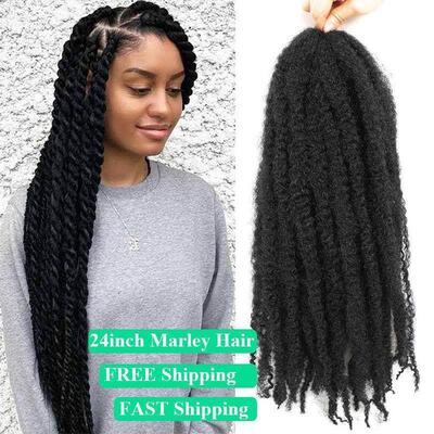 24 in Marley Hair Long Afro kinky Twist Braiding Extensions