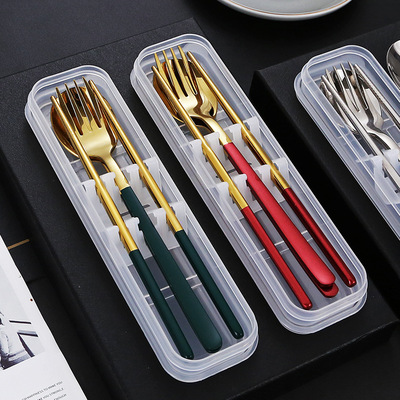 304 stainless steel portable tableware spoon fork set, outdoor travel tableware set, student cafeteria spoon fork set