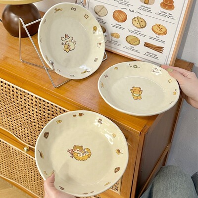 Original Ceramic Tableware Bear Cartoon Home Vegetable Plate Fruit Plate Breakfast Children's Cafe Children's Cartoon P