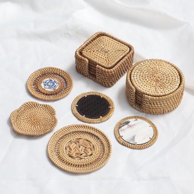 Vietnamese rattan insulation mat, hand woven autumn rattan tea cup mat, teapot cup holder, dining table heat-resistant
