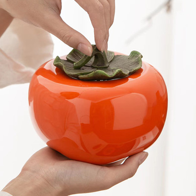 Tea Can Ceramic Creative Persimmon Tea Can Large, Medium, Small Candy Sealed Can Black Tea Green Tea Empty Packaging Box