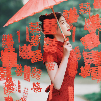 Wedding greeting, wedding umbrella, bride booking wedding gown, taking photos, props, personally decorating, Chinese an