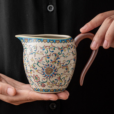Ru Kiln Colorful Entangled Lotus Pattern Beauty Fair Cup Handle Anti scalding High end Kung Fu Tea Set Divider Tea Sea