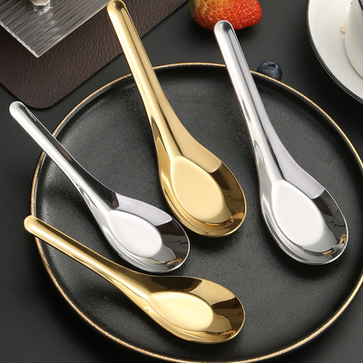 304 stainless steel flat bottomed spoon with short handle, deepened and thickened soup spoon, household rice spoon, caf