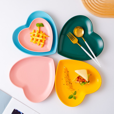 New Product: Home Glazed Colored Peach Heart Vegetable Plate, Children's Creative Breakfast, Love Flat Plate, Commercia