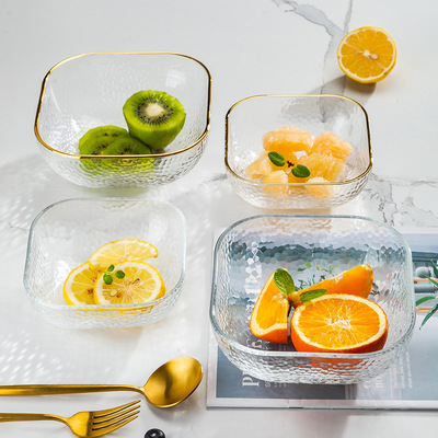 Hammer patterned glass salad bowl suitable for storing salads, fruits, desserts, square bowls, simple household tablewa